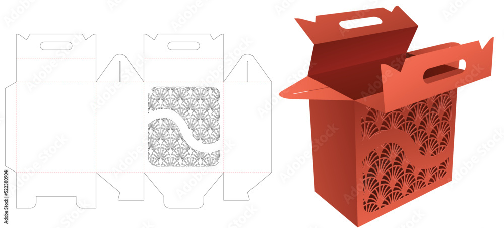 Stenciled Japanese box die cut template and 3D mockup Stock Vector ...