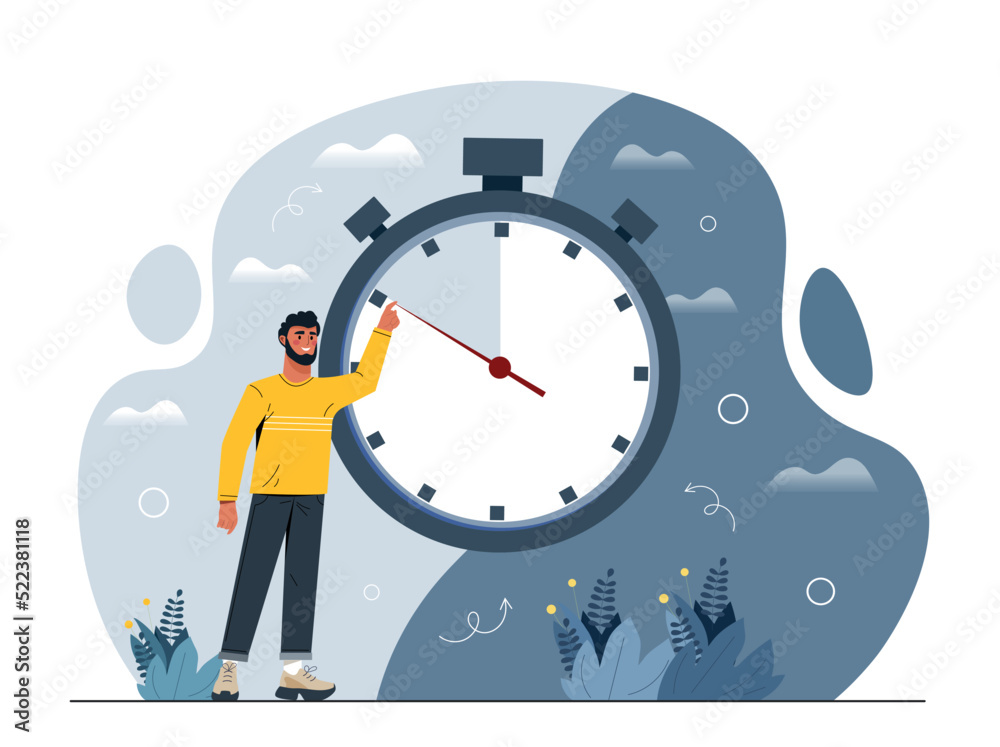 Circadian rhythm concept. Man changes clock, health care and timely ...