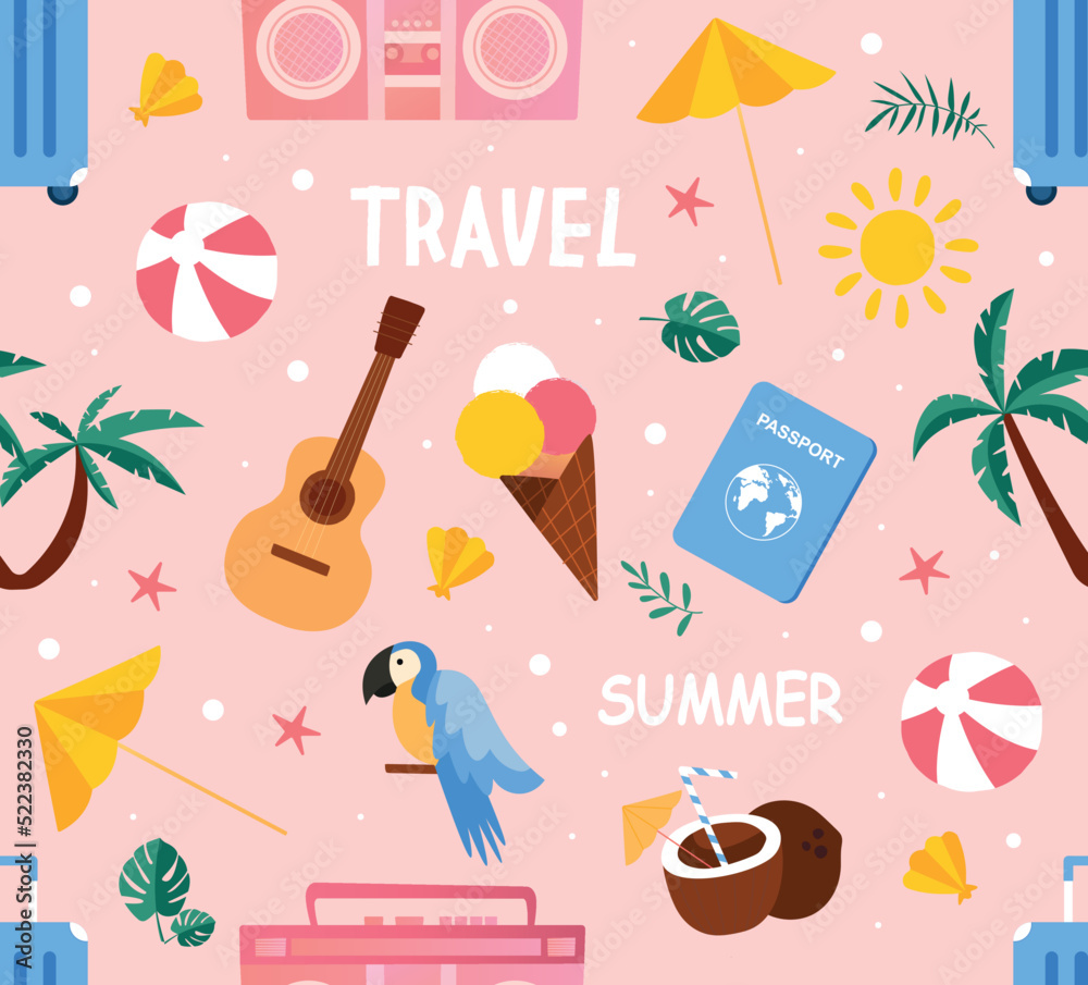 Summer season pattern. Collection of stickers for social networks ...