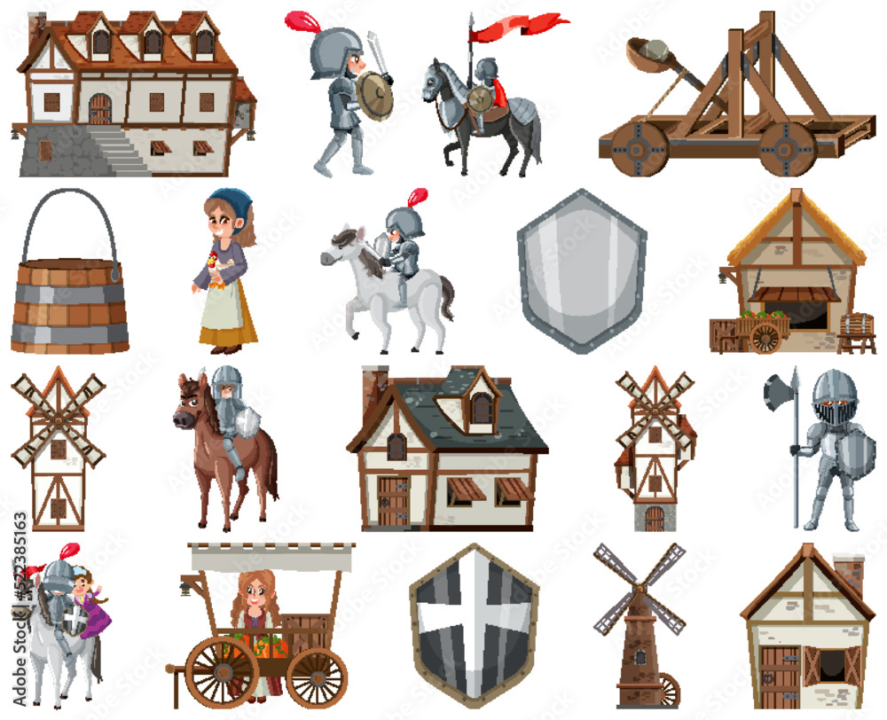 Medieval cartoon characters and objects Stock Vector | Adobe Stock