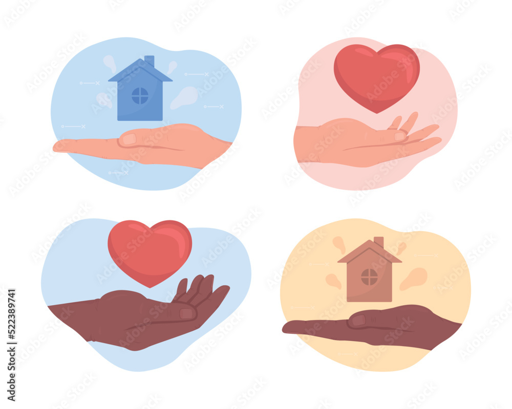 Help 2D vector isolated illustration set. Charitable offers flat hand ...