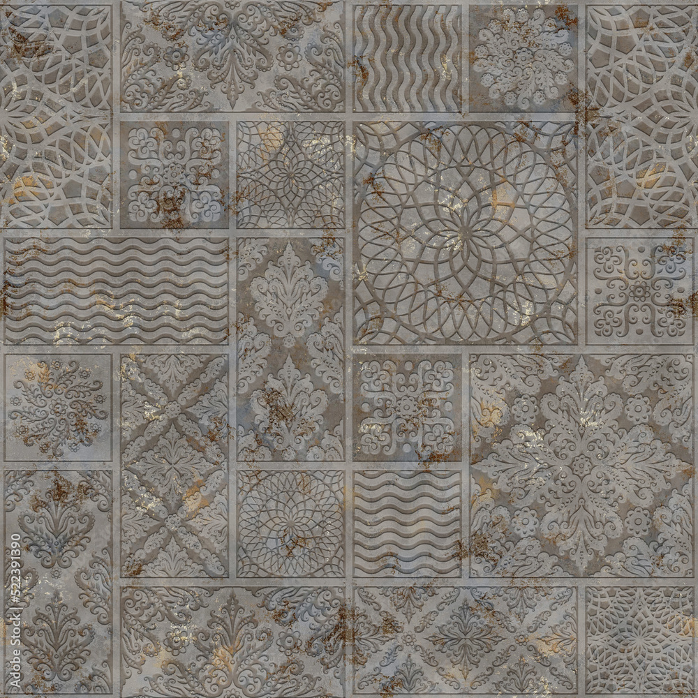 Vintage wallpaper pattern old classic motifs in concrete texture ...