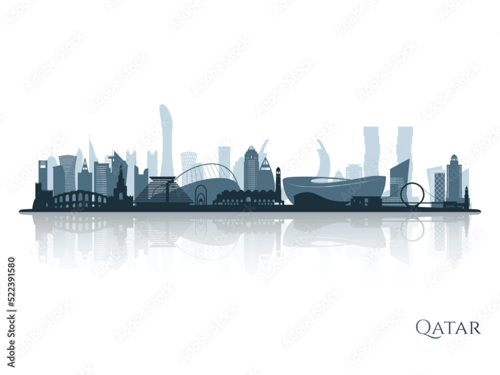 Qatar skyline silhouette with reflection. Landscape Qatar. Vector ...
