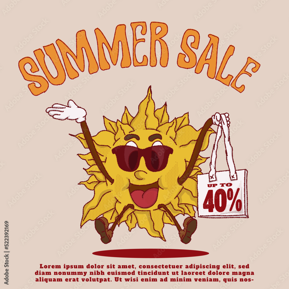 summer sale. happy sun smiling mascot vector illustration with face ...