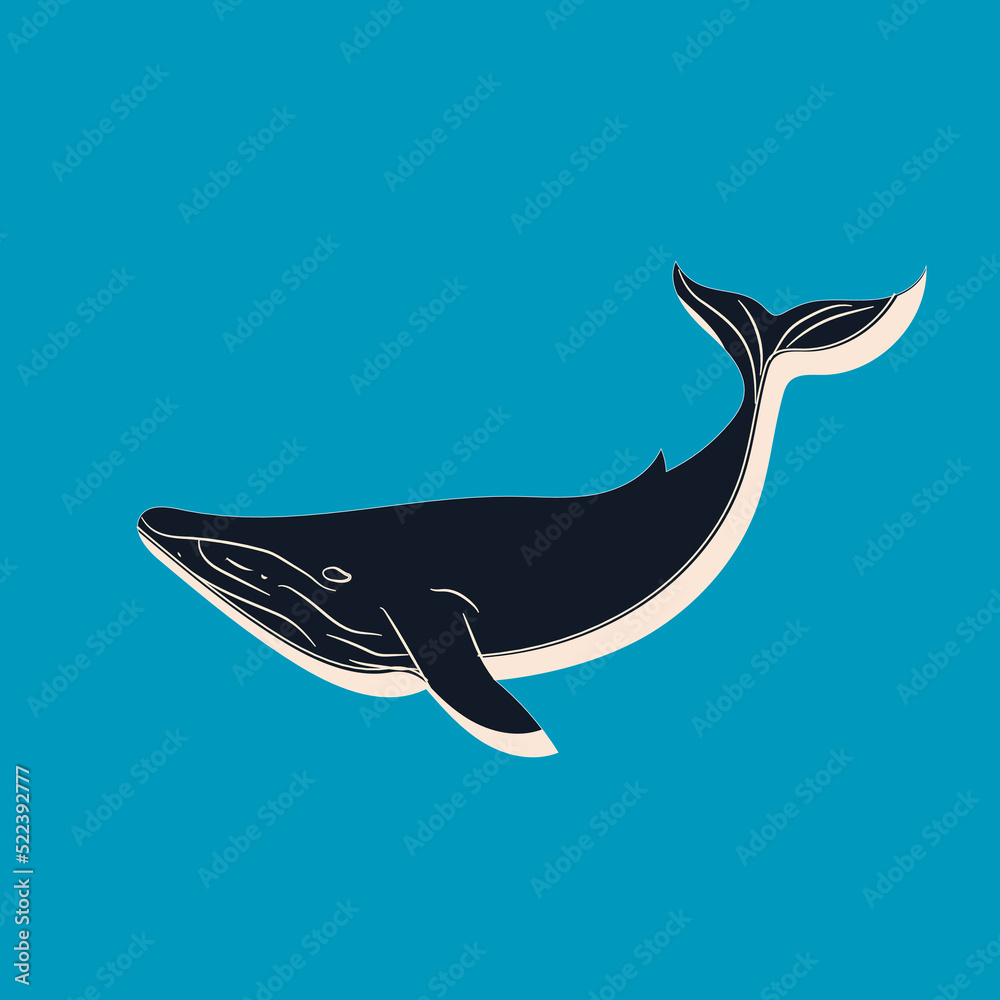Big blue whale cartoon animal design biggest mammal on the earth flat ...