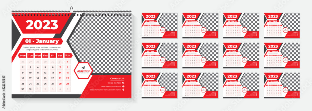 New year Desk Calendar 2023 template 12 months included, Happy New Year ...
