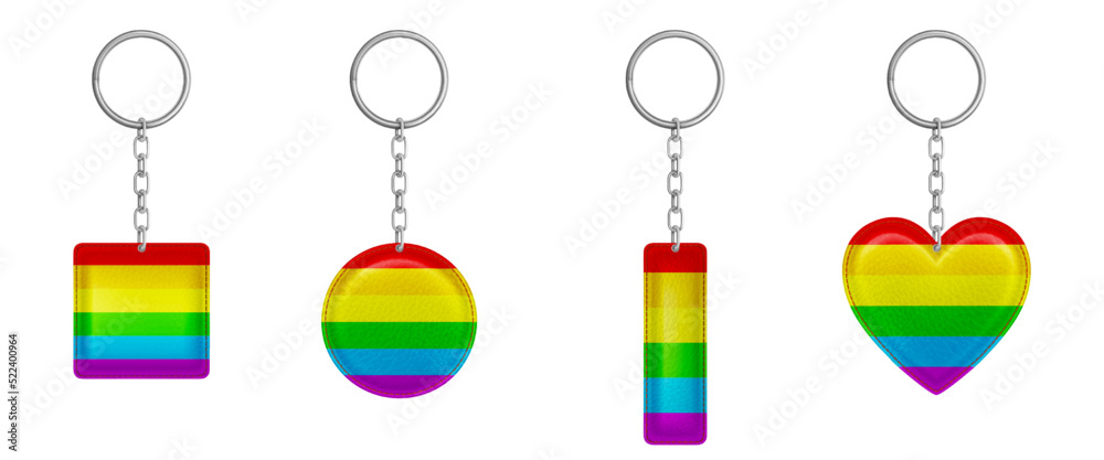 Rainbow keychains, keyring holders with lgbt flag symbolic isolated on ...