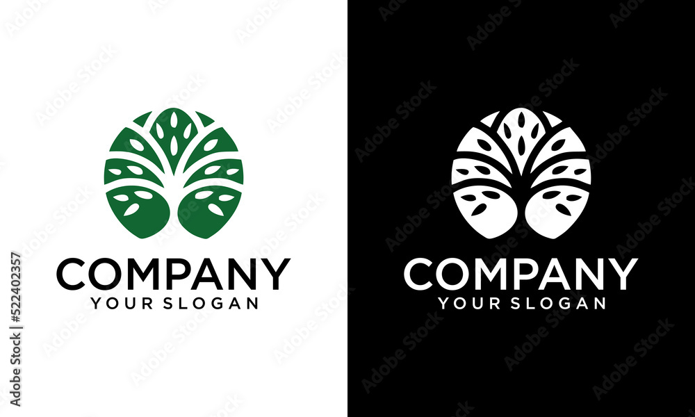 Circle tree logo icon template design. Round garden plant natural line ...