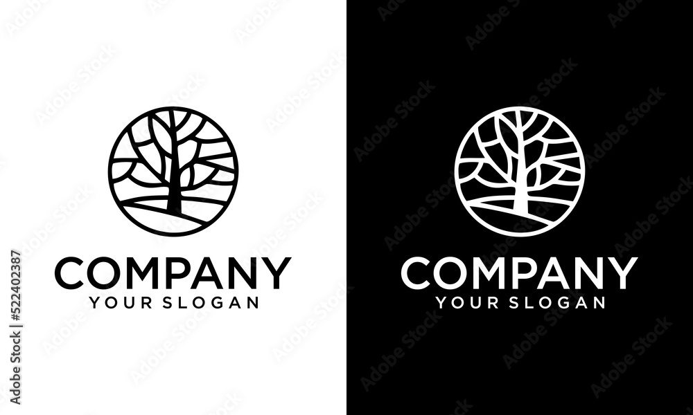 Circle tree logo icon template design. Round garden plant natural line ...