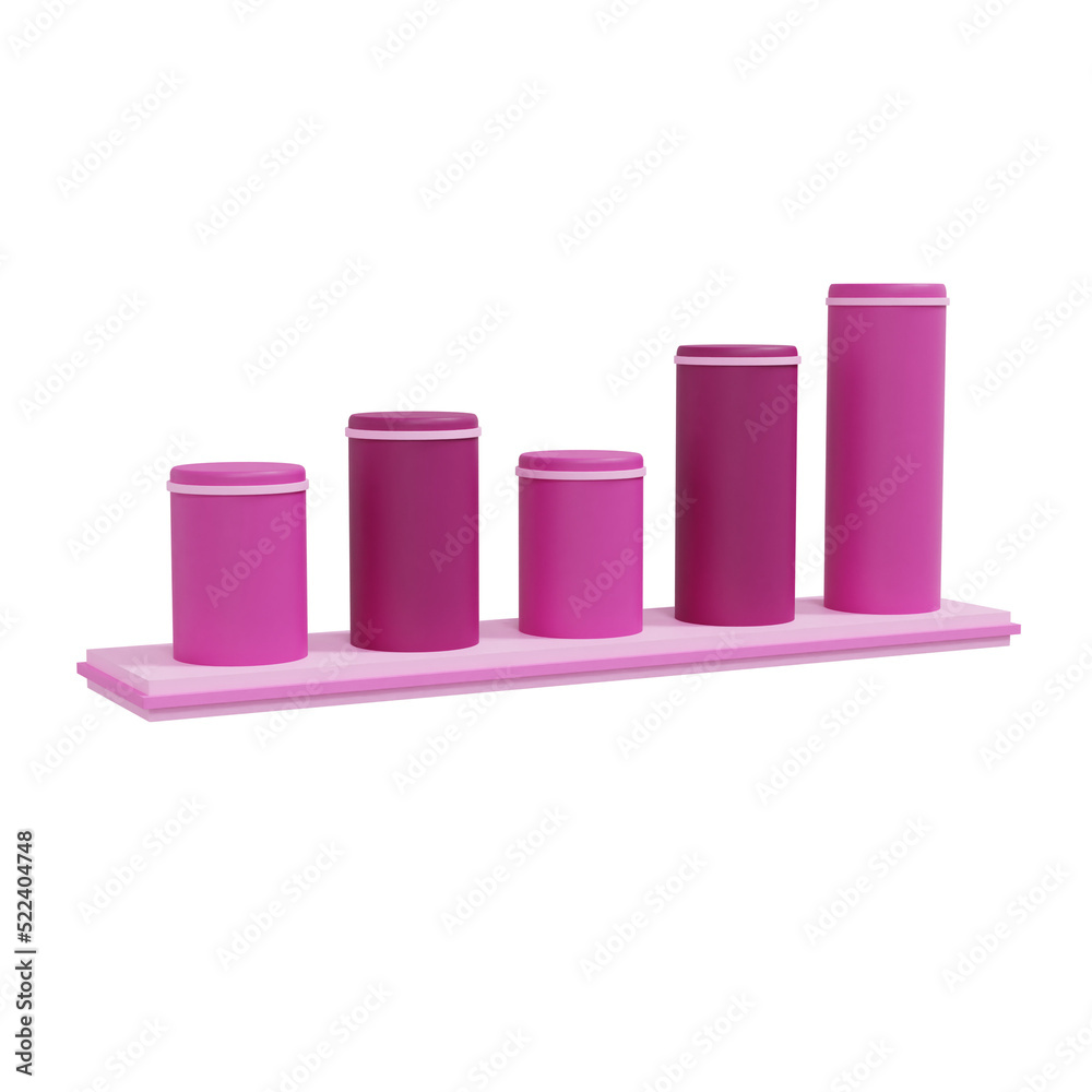 3d Cylinder Bar Chart illustration in pink colour. Diagram icon for ...