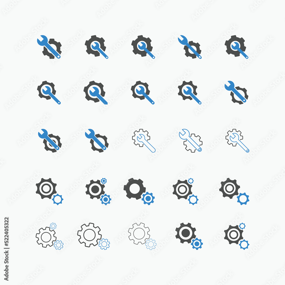 Gear and Wrench icon set Vector illustration. Service Tools icon pack ...