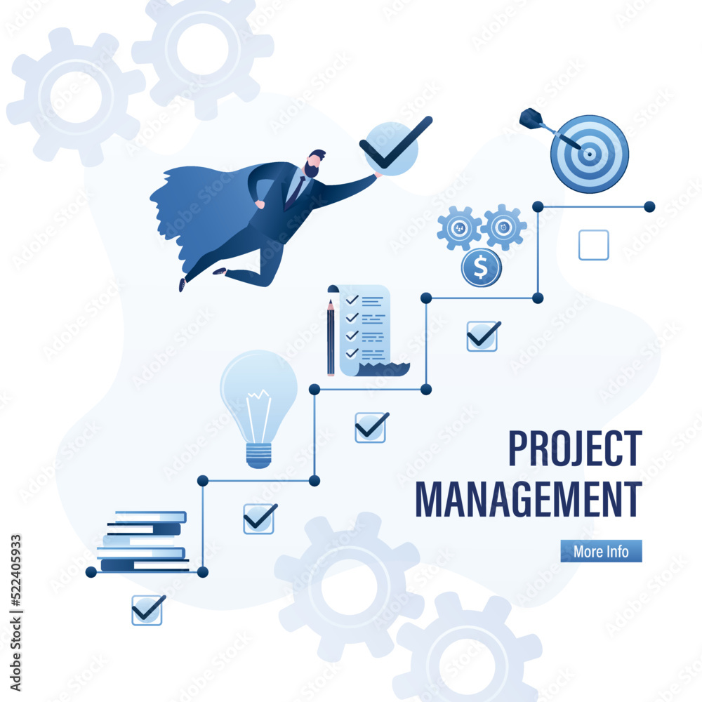 Project management, concept banner. Confident businessman looking like ...