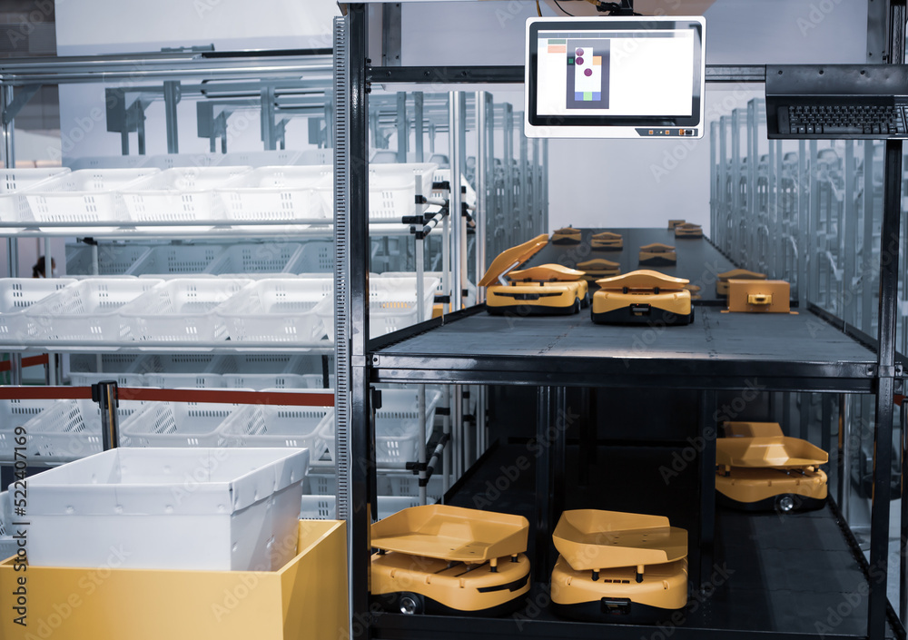 3D vertical Sorting robot system in modern warehouse. Stock Photo ...