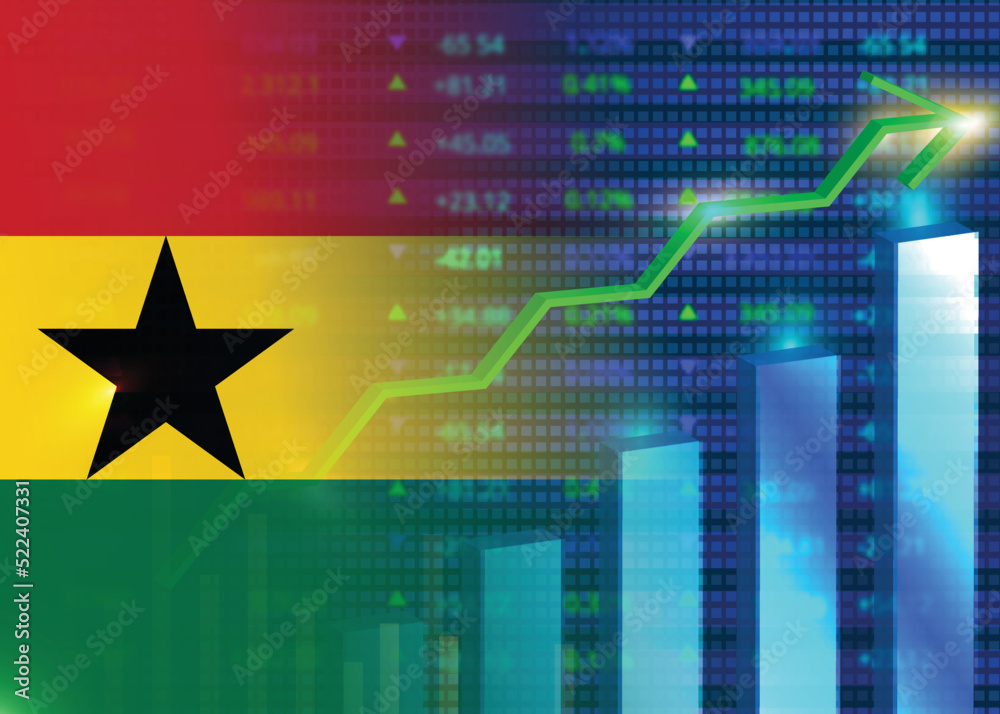 Economic growth in Ghana.Ghana's stock market.Ghanaian flag with charts ...