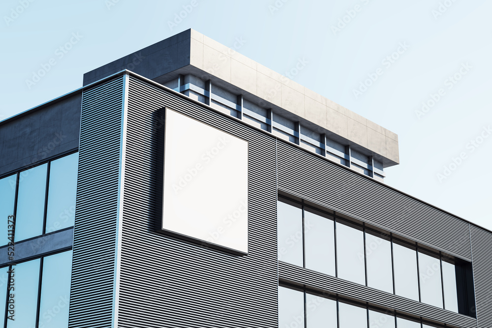 Contemporary building exterior with empty white mock up banner ...