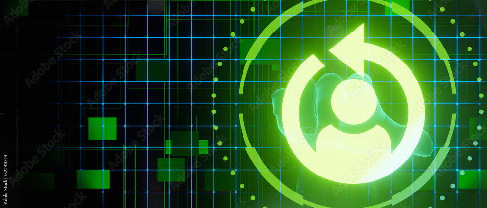 Eco sustainability user interface with hand pressing banner background ...