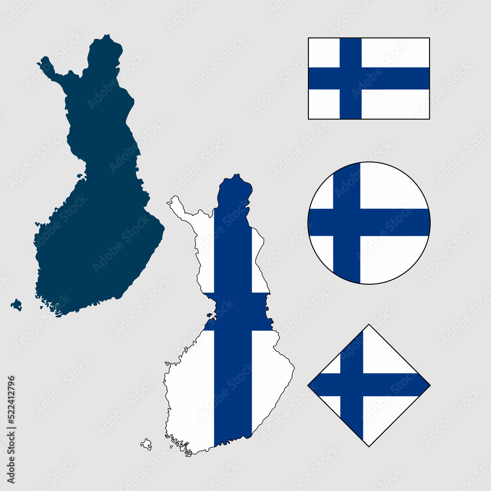 Vector of Finland country outline silhouette with flag set isolated on ...