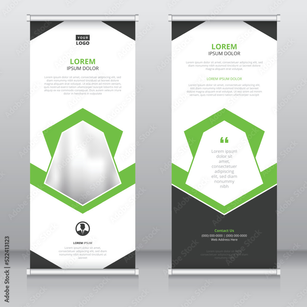 Green and black colored abstract roll up banner design template, Pull ...