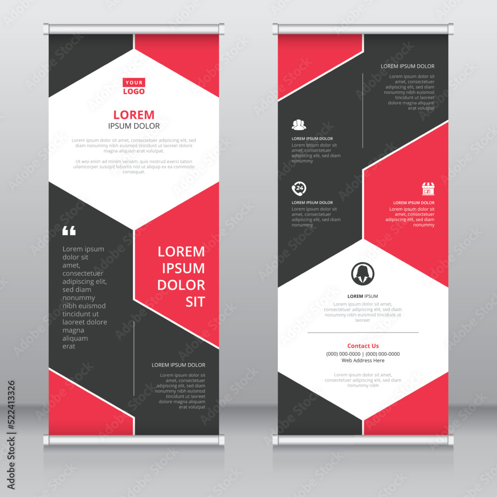 Red and black colored creative pop up banner design template, Pull up ...