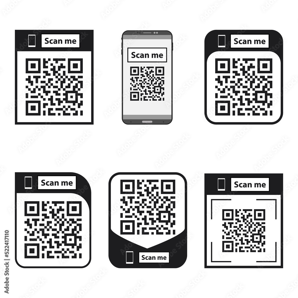 Qr Code Set Scan Qr Code Icon Template Scan Me Qr Code For Smartphone Qr Code For Mobile App