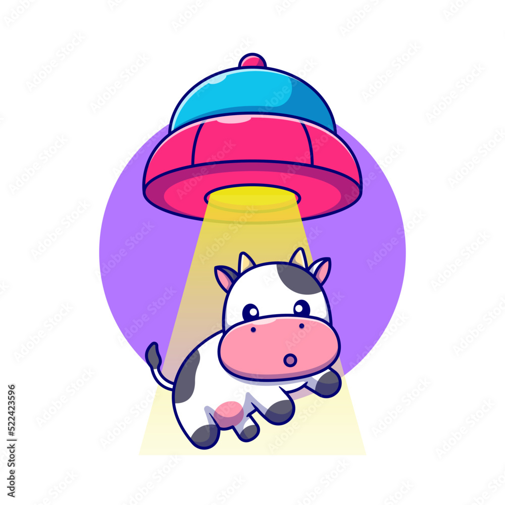 Cute Cow Sucked In UFO Spacecraft Cartoon Vector Icon Illustration ...