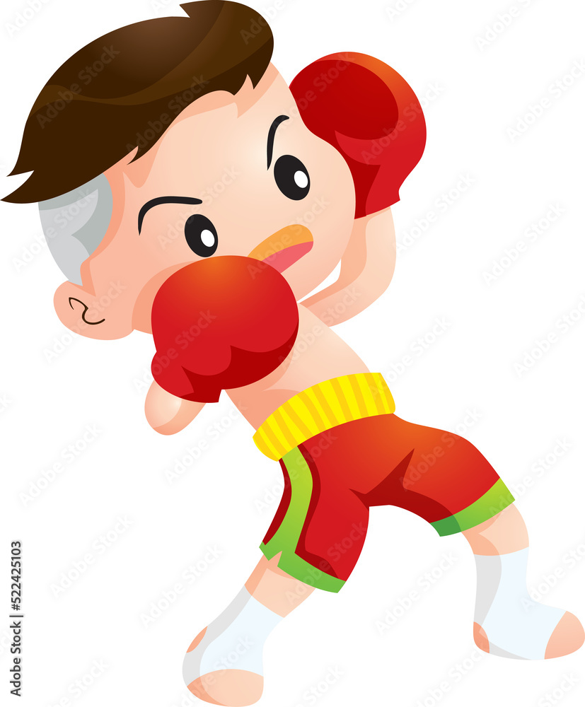Cute Thai boxing kids fighting actions Stock Illustration | Adobe Stock
