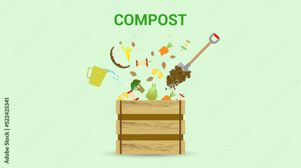 Compost cycle concept, compost bin with organic waste illustration for ...
