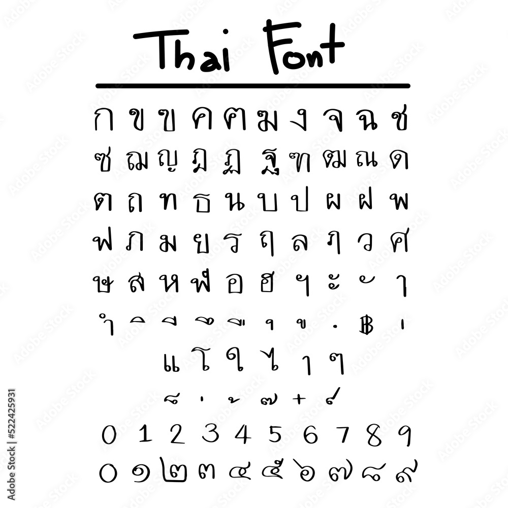 Thai Hand Drawn Consonants Thai Characters Thai Alphabet Thai Font Hand Draw Stock Vector