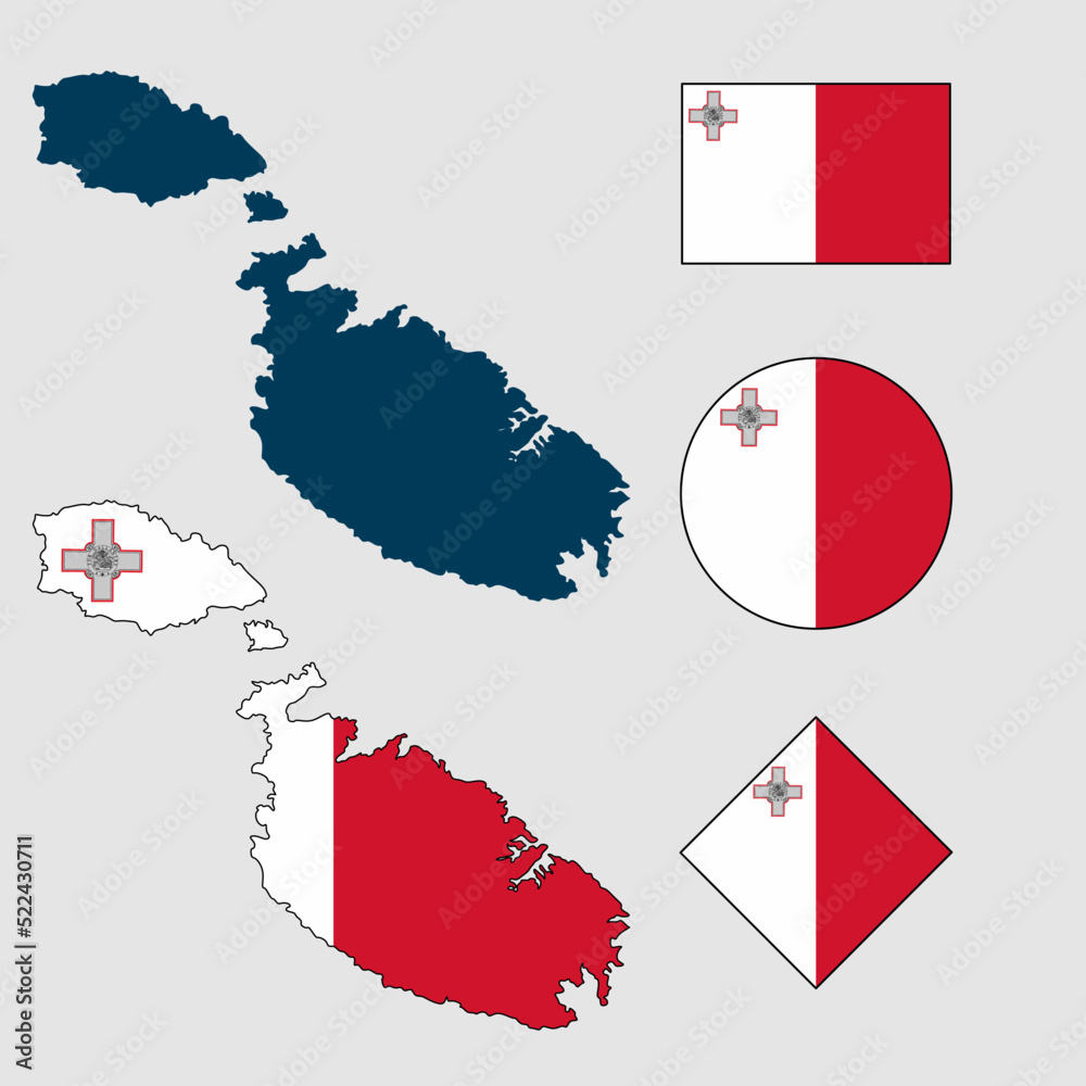 Vector of Malta country outline silhouette with flag set isolated on ...