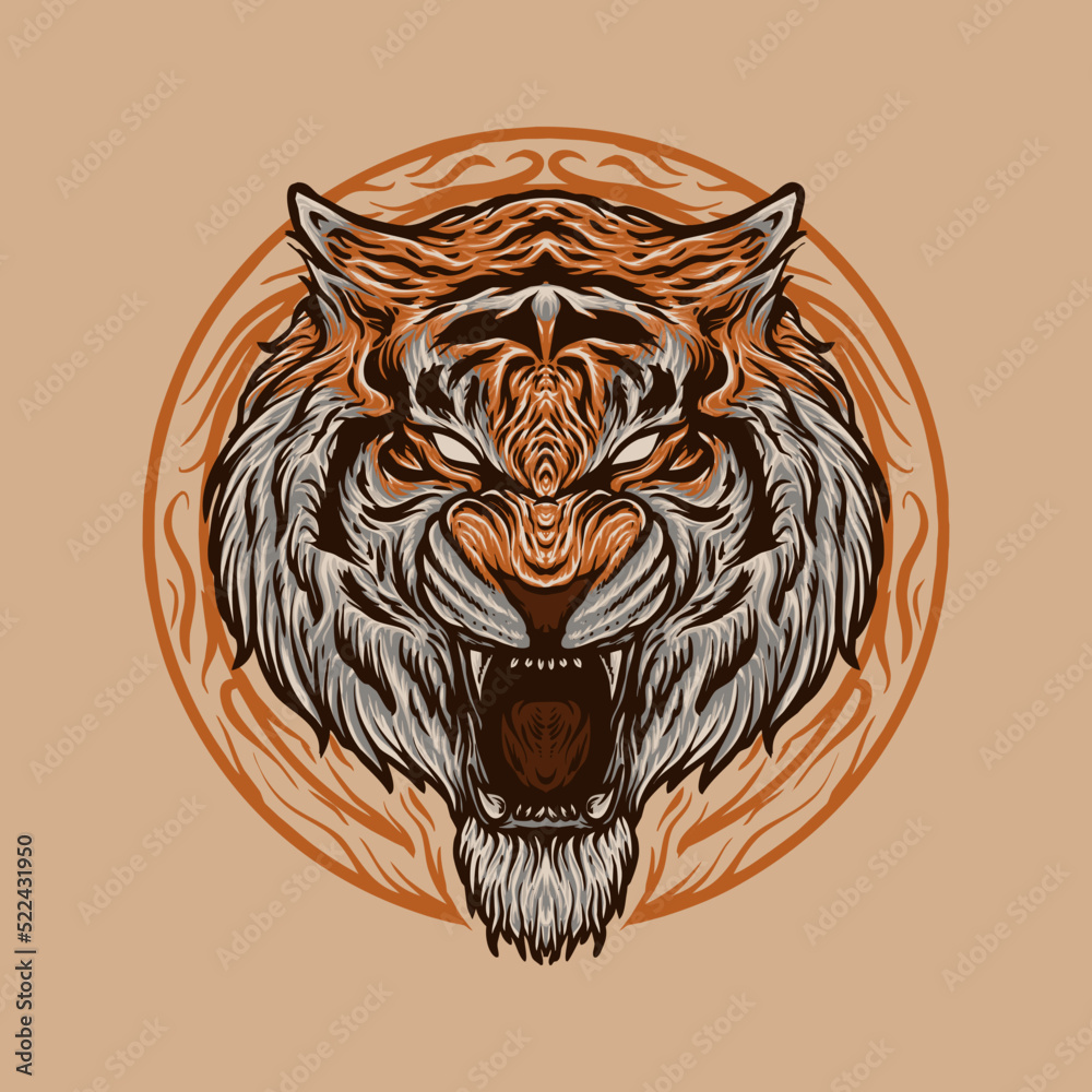 angry roar tiger head design illustration Stock Vector | Adobe Stock