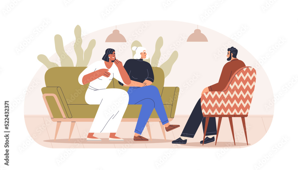 Interview, dialog scene of women celebrities couple and host, talking ...