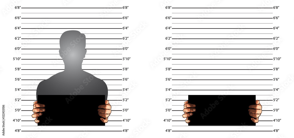 Police background measuring lines mugshot in US standard and banner on ...