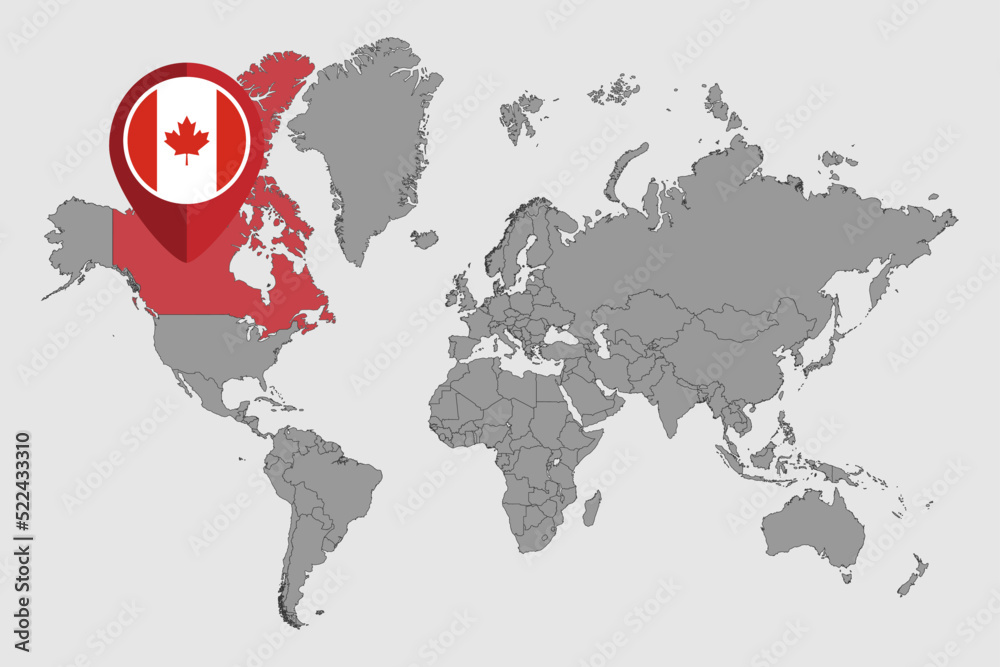 Pin map with Canada flag on world map.Vector illustration. Stock Vector ...