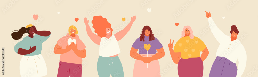 Poster Happy overweight women loving themselves and their bodies – Wall ...