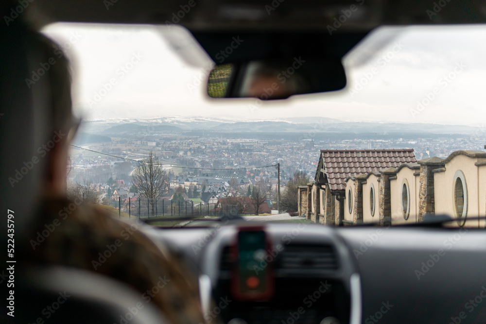 Nice view from a car on city and mountains. Travel destination. Stock ...