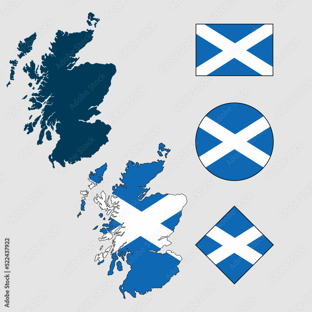 Vector of Scotland country outline silhouette with flag set isolated on ...