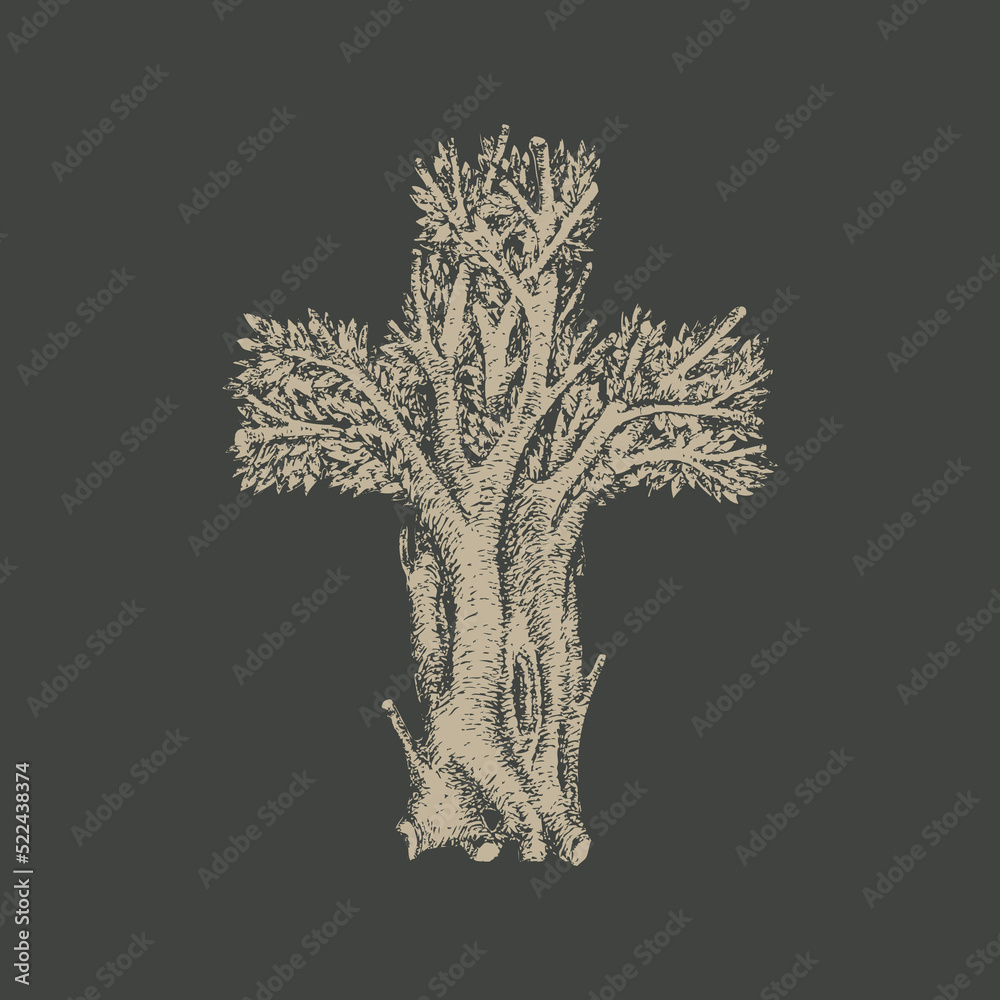 Concept of a Christian cross in the form of a tree hand drawn ...