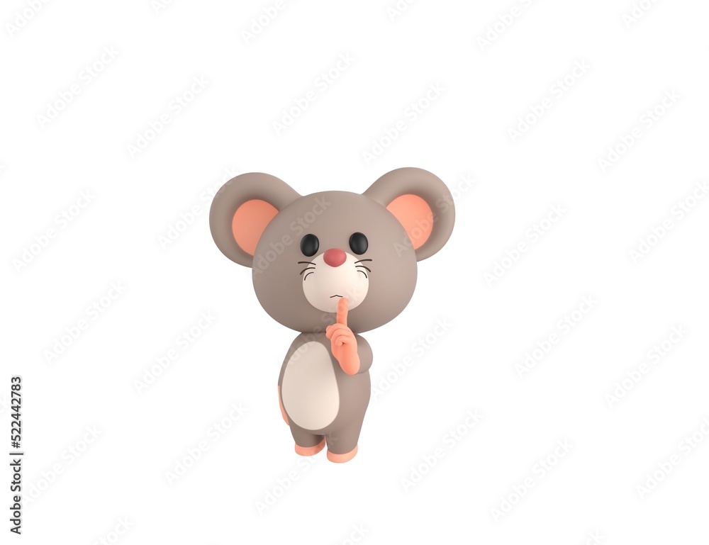 Little Rat character holding hand near mouth silence gesture in 3d ...