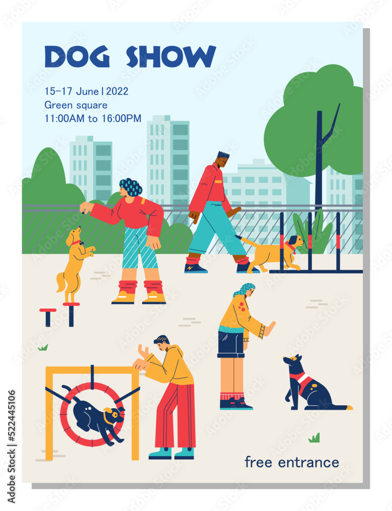 Dog show promotion banner for poster layout cartoon flat vector ...