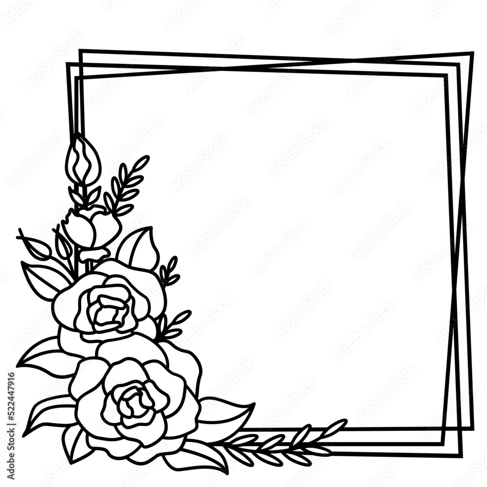 Floral square frame svg, Double flower border svg Stock Vector | Adobe Stock