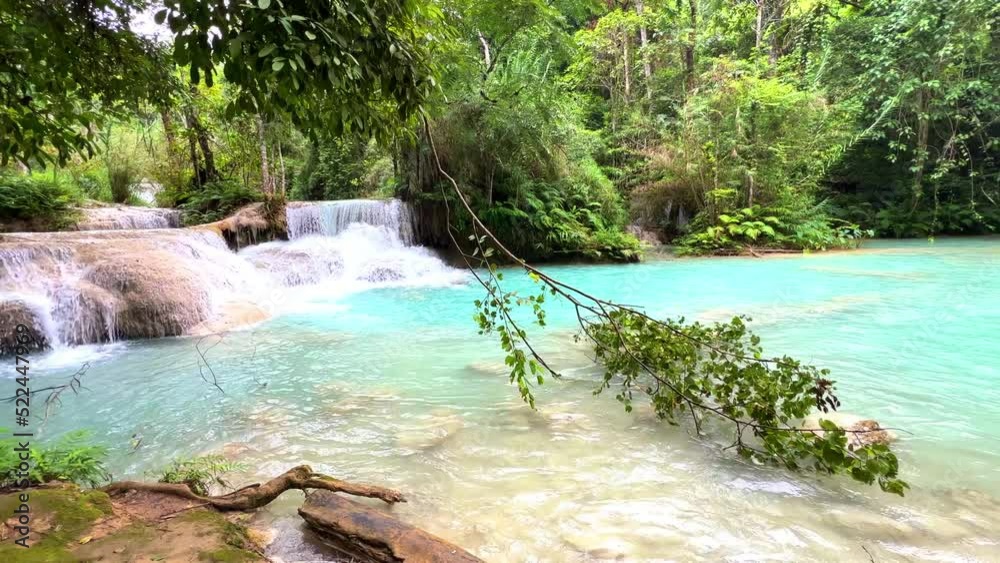 Turquoise blue colours of Kuang Si waterfalls Luang Prabang Laos. these ...