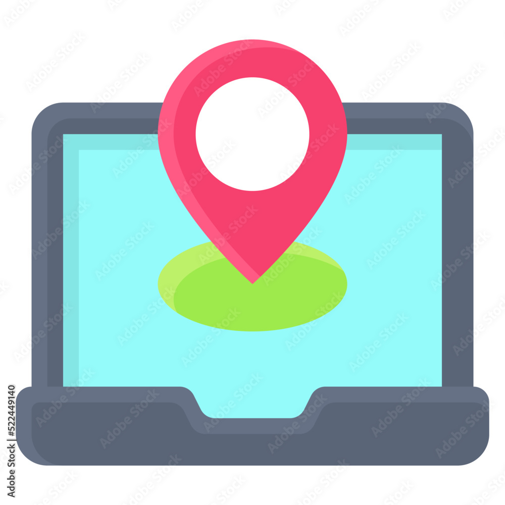 Map pin on laptop screen icon, location map and navigation vector Stock ...