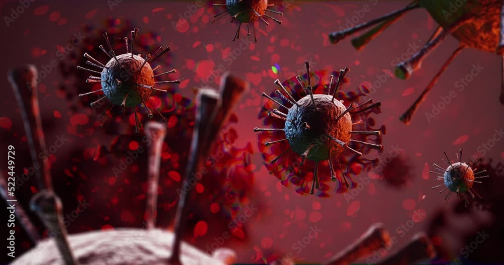 Coronavirus Covid-19 macro animation rendering of red pathogen viruses ...