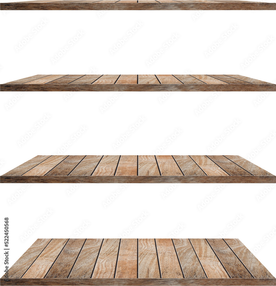 collection of wooden shelves on an isolated Stock Photo | Adobe Stock
