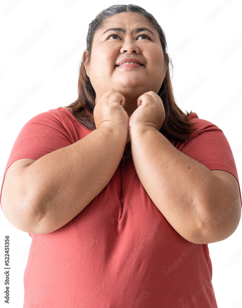 Fat woman asian thinking and looking up, isolated Stock Photo | Adobe Stock