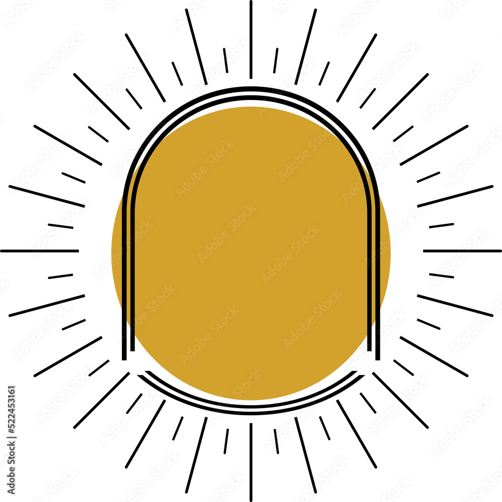 Boho frame with light ray and golden circle empty copy space for text ...