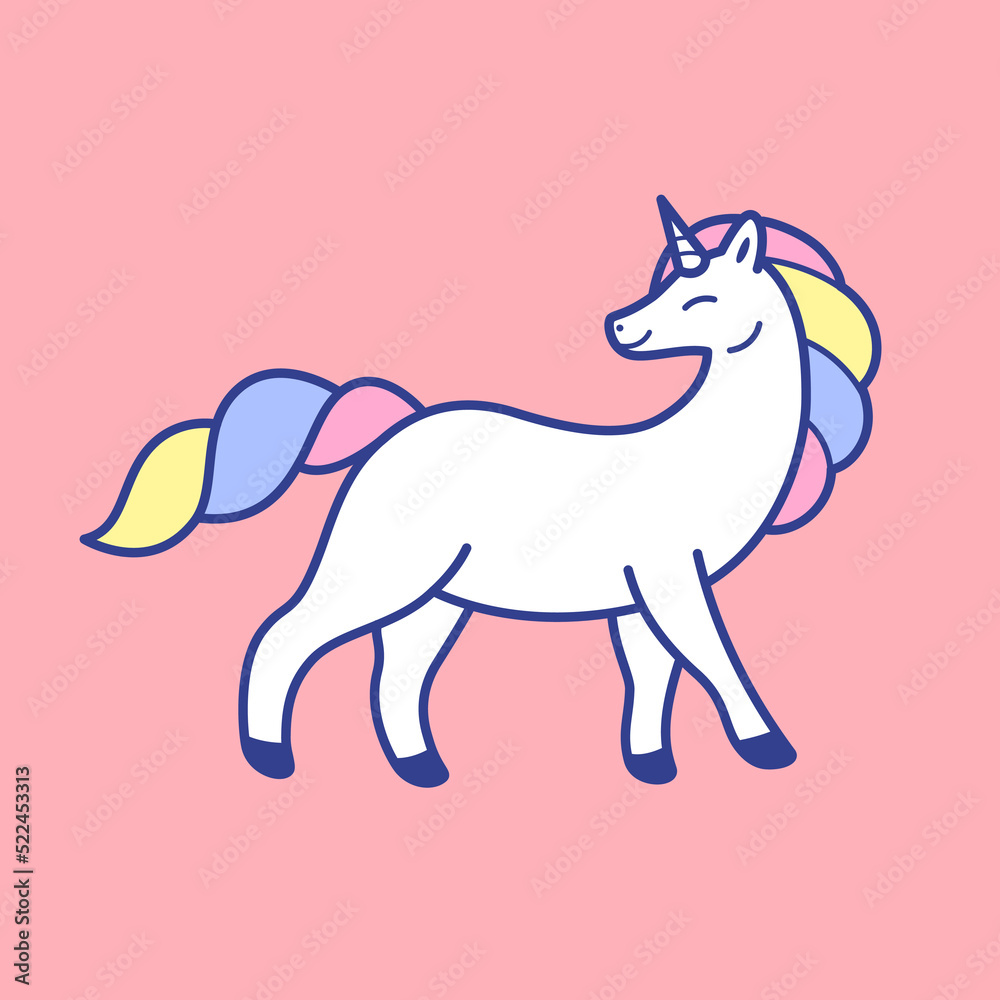 Cartoon unicorn with color mane. Stylized illustration in cartoon style ...