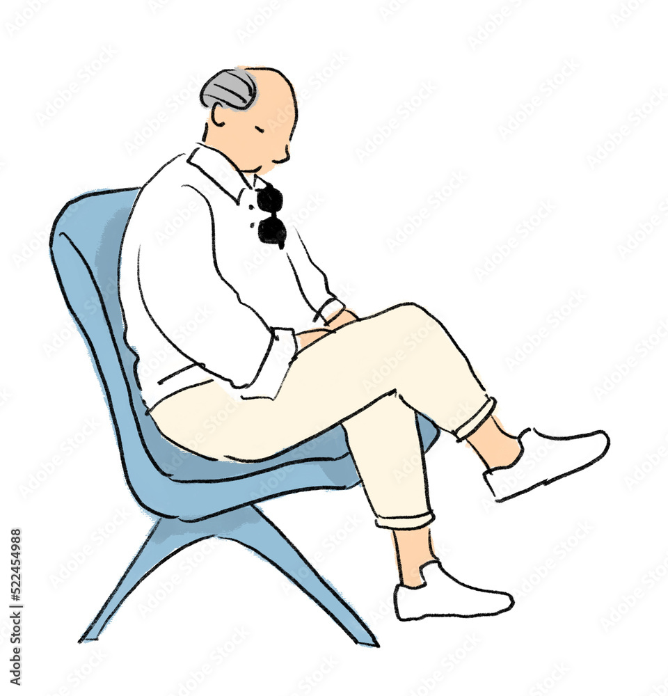Old man sleeping waiting at airport cartoon hand drawing illustration ...