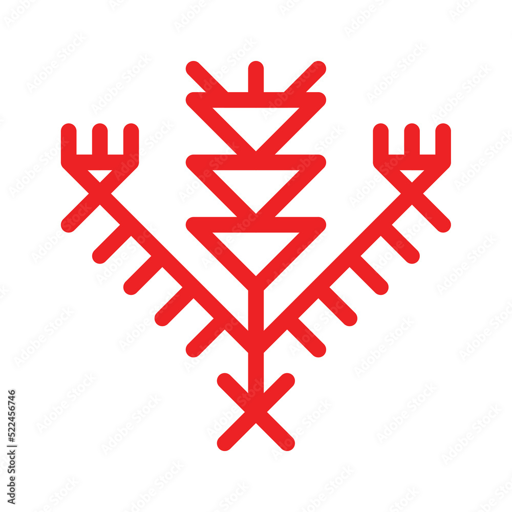 Vector isolated illustration with red simplified symbol of bellflower ...