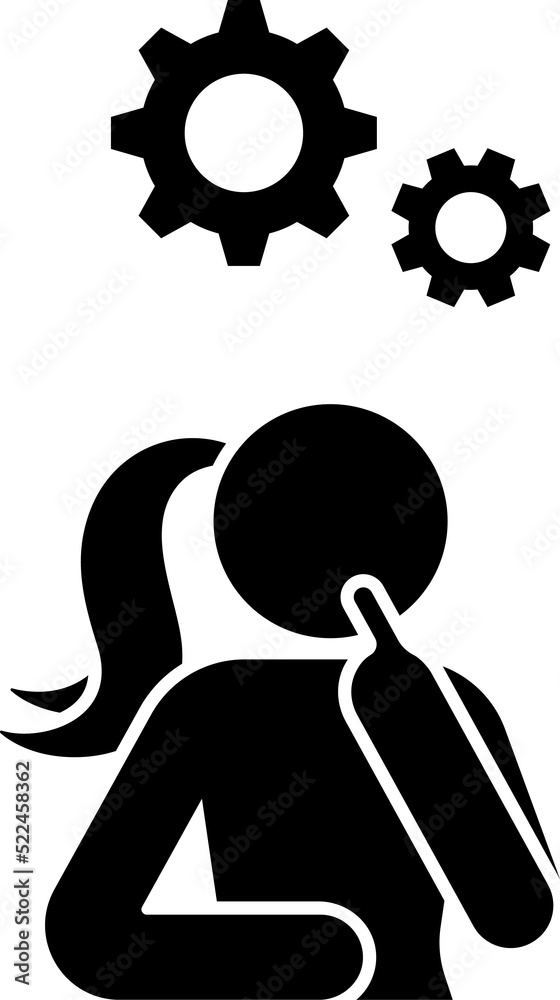 Thinking Stick Figure Woman Icon Silhouette Pictogram Stock ...